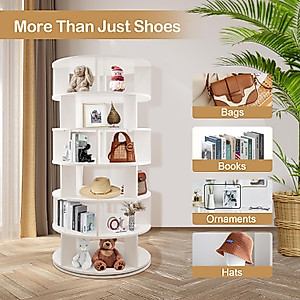 ASHLEYRIVER Rotating Shoe Rack, 6-Tier Wood Storage Spinning Shoe Rack Tower, Free Standing 360° Shoes Rack Organizer for Entryway, Garage, Bedroom, White