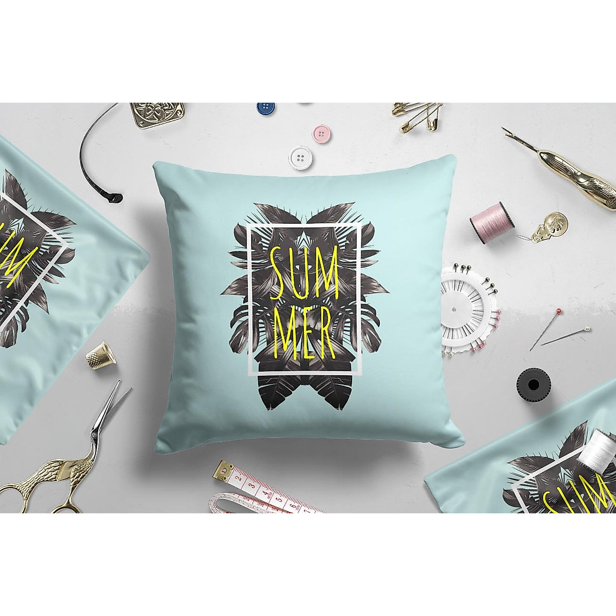 iiRov Summer Design Ink-Fuzed Decorative Throw Pillow - Mint Summer Time