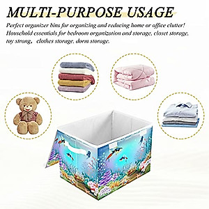 RunningBear Fish Plants Large Storage Bins with Lid Collapsible Storage Bin Cube Storage Bin Cloth Baskets Containers for Office Outside Cars