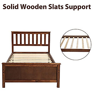 MERITLINE Twin Bed Frame, Wood Platform Bed with Headboard and Footboard, No Box Spring Needed, Walnut