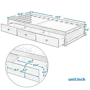 SOFTSEA Storage Bed with Drawers for Kids Twin Bed Frame Wood Platform Bed Frame with Wood Slat Support, No Box Spring Needed (Oak)