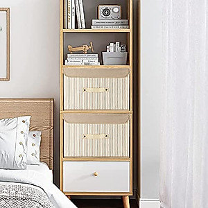 mee'life Storage Bins with Lids 2 Pack, Closet Organizers and Storage Containers Collapsible Storage Cubes Large Toy Storage Boxes Linen Fabric Storage Baskets for Clothes Toys Blanket - Beige Stripes