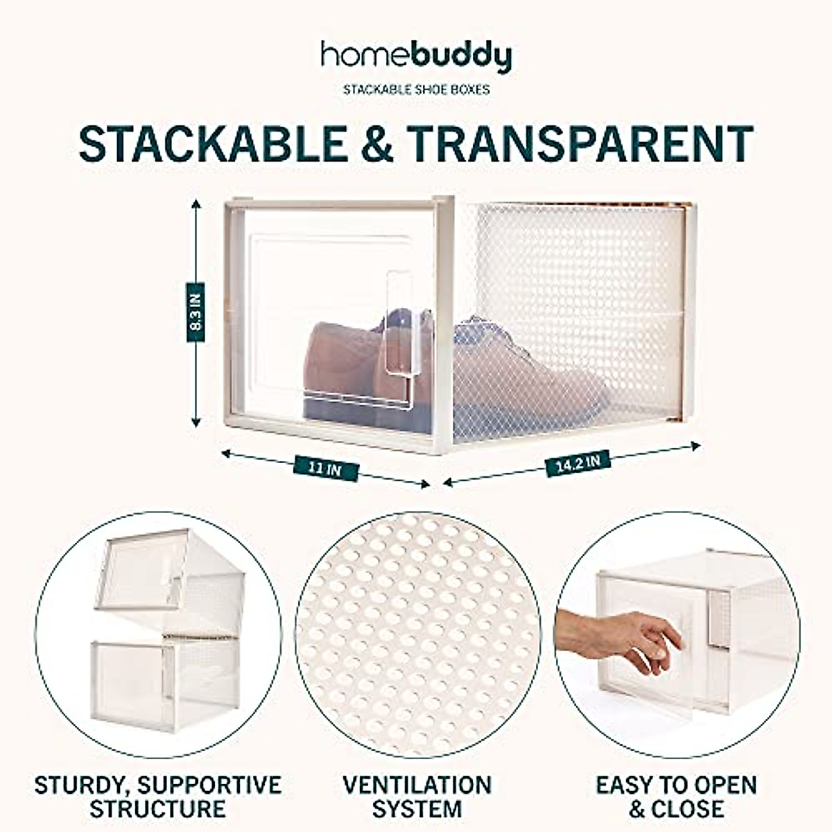 HomeBuddy Shoe Organizer for Closet - 6 Pack XL Shoe Storage Boxes Clear Plastic Stackable Bin, Boots, Sneaker Storage, Clear Shoe Boxes with Lids, Zapateras Organizer for Shoes, Closet Shoe Organizer