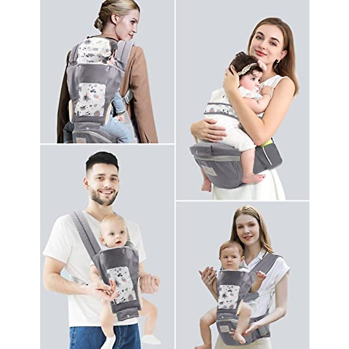 Baby Carrier Newborn to Toddler, Mumgaroo Ergonomic 6-in-1 Baby Carrier with Hip Seat Complete All Seasons, Adjustable & Removable Baby Holder Backpack with Baby Hood 0-36 Months (Grey)