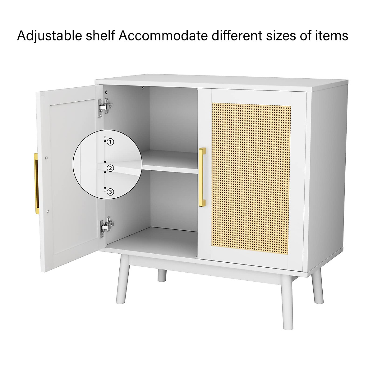 LYNSOM Sideboard Buffet Cabinet with Storage, Kitchen Buffet Cabinet with Rattan Doors and Adjustable Shelf, Small Storage Cabinet with Solid Wood Feetfor Hallway, Entry, Living Room, White