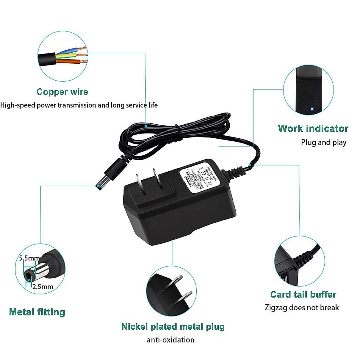 TTODDE AC/DC Adapter 6V 2A 1.5A 1A 0.5A Adapter Power Supply 6V Power Cord 12W 100-240V 50-60Hz with 3.5 x 1.35mm/5.5 x 2.5mm DC Plug Compatible 6 Volt 200ma 300ma 500ma 800ma and More DC 6V Devices