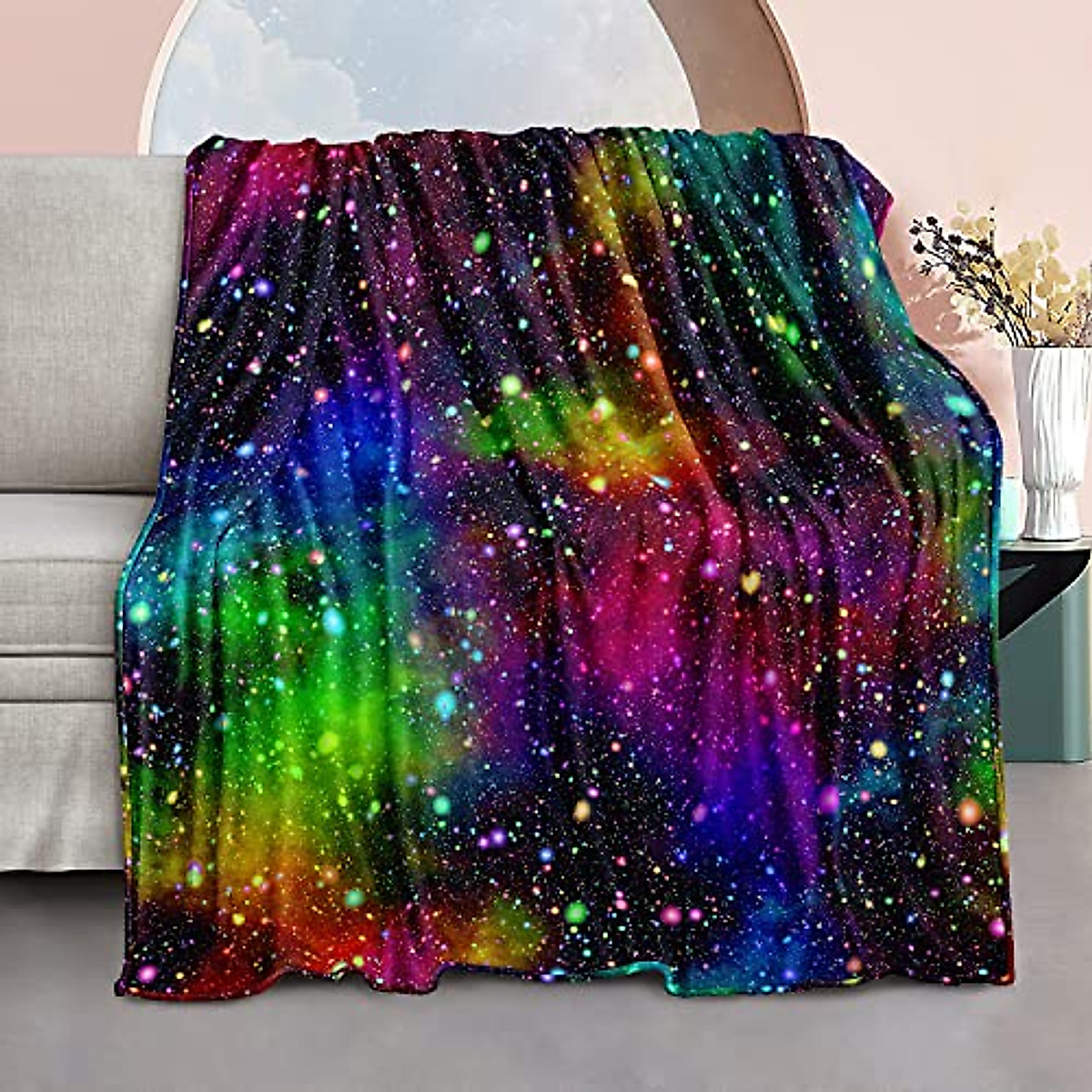 Galaxy Throw Blanket, Soft Cozy Flannel Fleece Throw Blankets for Kids Teens Space Galaxy Throw Blanket Lightweight Soft Cozy Colorful Blanket for Adults Toddler Gift,50"x40"