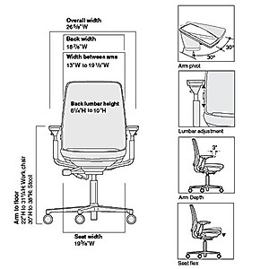 Steelcase Amia Ergonomic Office Chair with Adjustable Back Tension and Arms | Flexible Lumbar with Sliding Seat | Black Frame and Buzz2 Blue Fabric