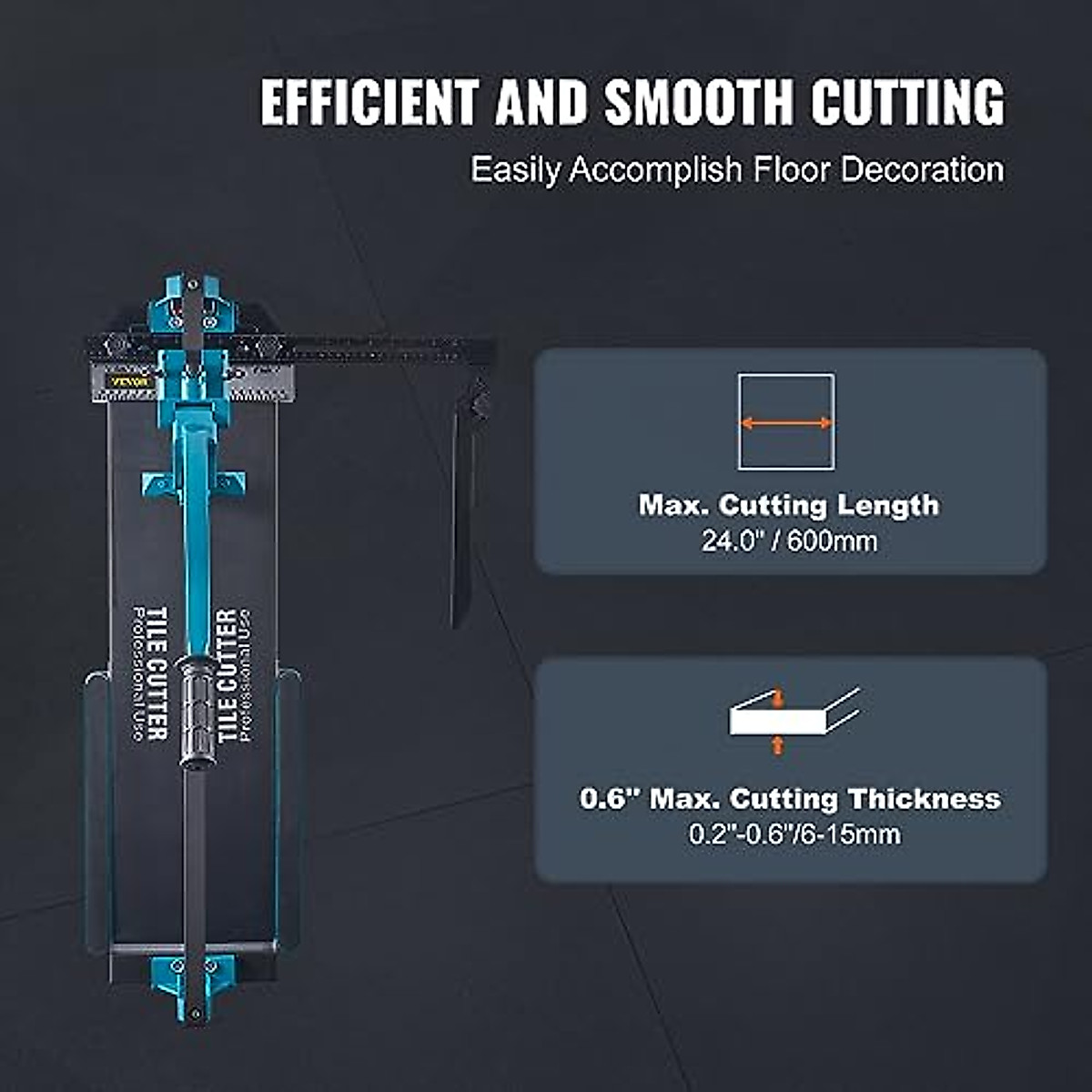 Mophorn 24 Inch Tile Cutter Single Rail Double Brackets Manual Tile Cutter 3/5 in Cap w/Precise Laser Manual Tile Cutter Tools for Precision Cutting (24 Inch)