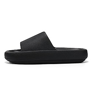 SOVIKER Cloud Slides for Women Pillow Slippers Soft Thick Sole Non-Slip Bathroom Shower Sandals Indoor and Outdoor Slides Black