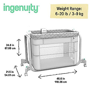 Ingenuity Dream Hero 3-in-1 Co-Sleeping Bassinet and Crib - Constellation (Grey), Unisex, Newborn to 12 Months