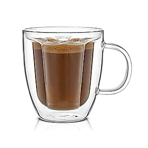 JoyJolt Disney Mickey Mouse 3D Coffee Cups 10oz. Glass Cups Set of 2 Insulated Double Wall Glass Coffee Cups with 3D Design. Insulated Coffee Cup Set. Unique Coffee Mugs, Espresso, and Disney Cups