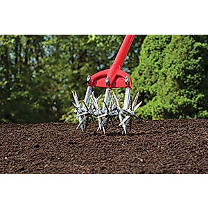 Garden Weasel Cultivator – Break Up Soil, Detachable Tines, Long Handle, 54.5” Long, red and silver