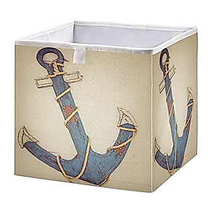 ALAZA Collapsible Storage Cubes Organizer,Old Wooden Anchor on Wooden Storage Containers Closet Shelf Organizer with Handles for Home Office