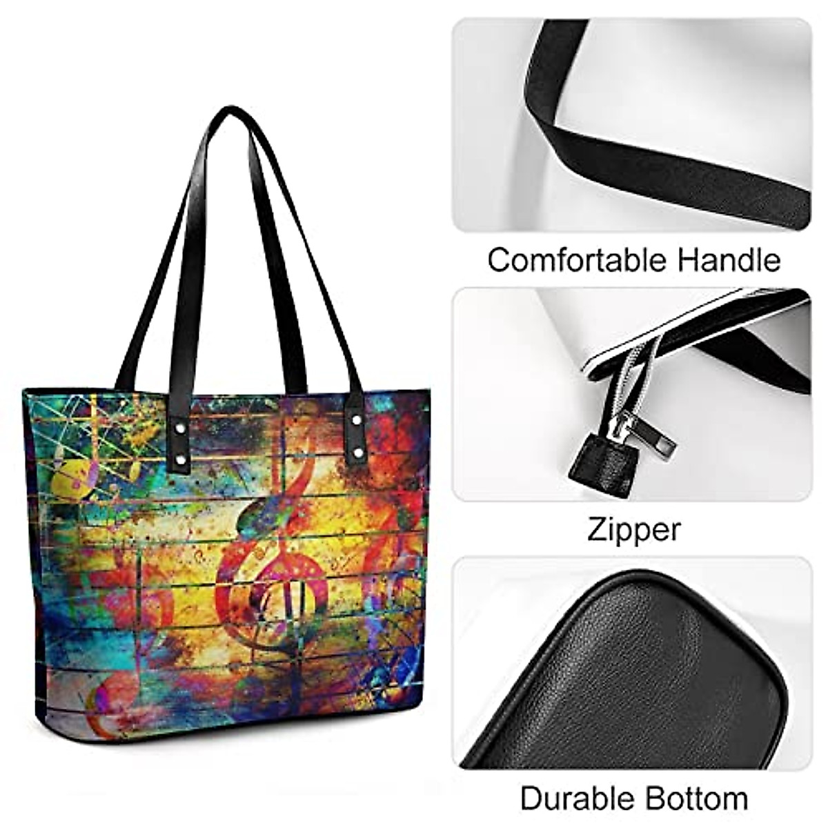 Womens Handbag Music Notes Leather Tote Bag Top Handle Satchel Bags For Lady