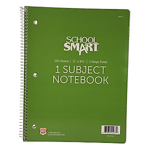 School Smart - 85421 Spiral Non-Perforated 1 Subject College Ruled Notebook, 11 x 8-1/2 Inches