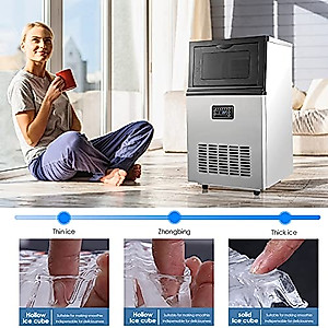 BESRTWE Commercial Ice Maker 100LBS/24H, Large LCD Display, Under Counter 403 Stainless Steel Ice Machine with 22LBS Storage Bin, 36 Ice Cubes/Cycle, Perfect for Home, Bar, Office, Restaurant