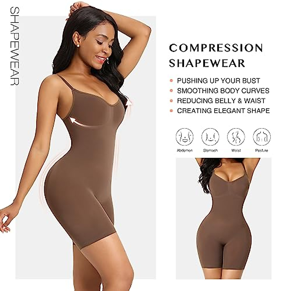 FeelinGirl Shapewear Tummy Control Plus Size Waist Trainer Vest Fajas Colombianas Post Surgery Full Body Shaper Jumpsuit Coffee XS/S
