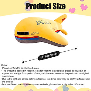 zhidiloveyou 15.7" Airplane Plush Yellow Stuffed Plane Toy Aircraft Hug Pillow Gifts for Kids