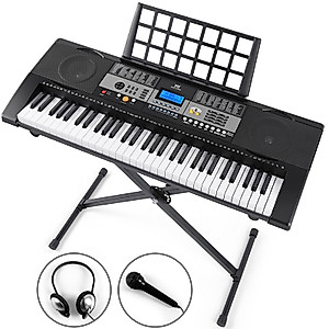 MUSTAR Piano Keyboard 61 Key, Electric Keyboard Piano with Stand, Touch Sensitive Keyboards Piano 61 Key for Beginners, Headphones, Microphone, MP3/USB/LCD Screen, Holiday Birthday Gifts