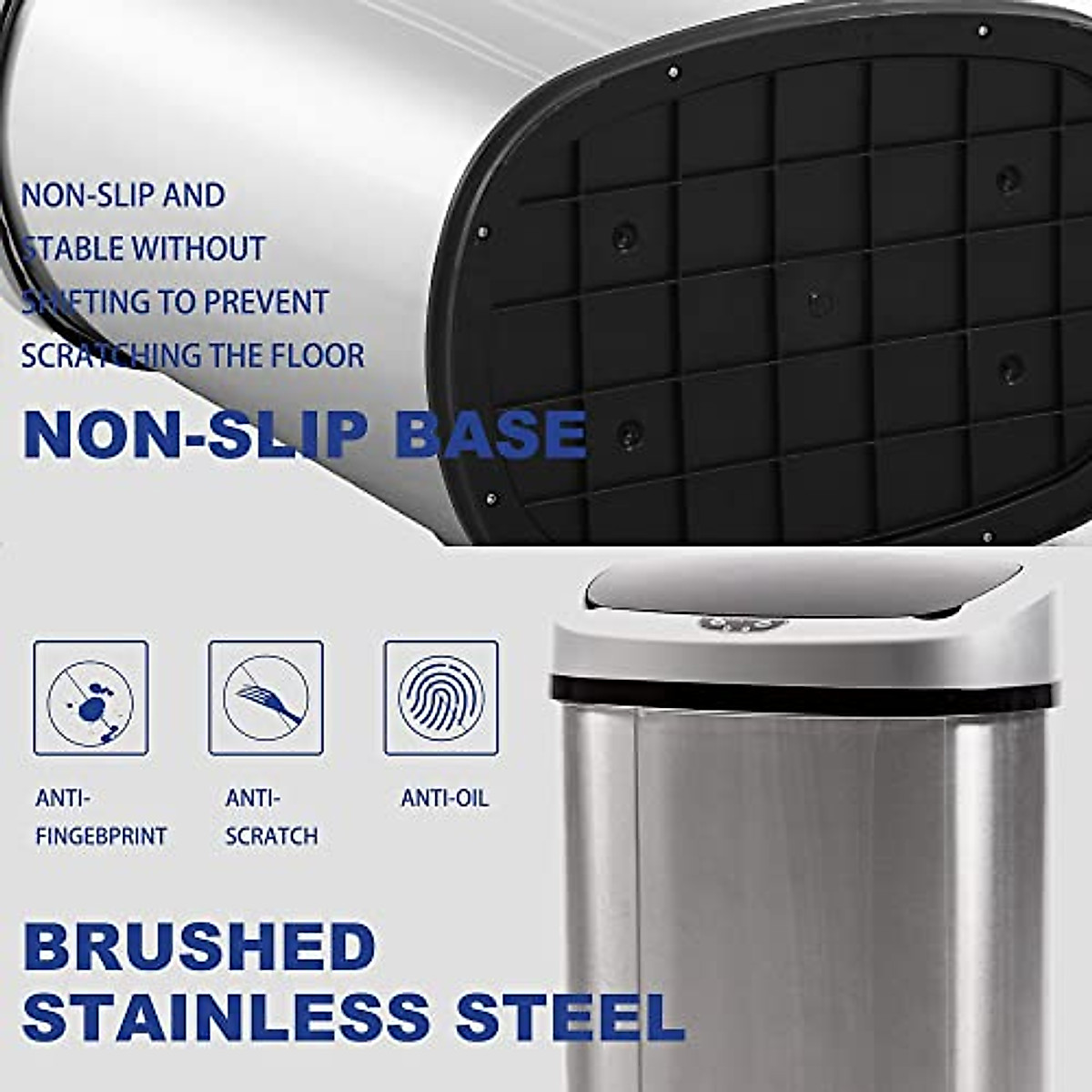 13 Gallon / 50 Liter Trash Can Automatic Garbage Can with Lid for Kitchen Bathroom Bedroom Home or Office High-Capacity Brushed Stainless Steel Touch Free Waste Bin