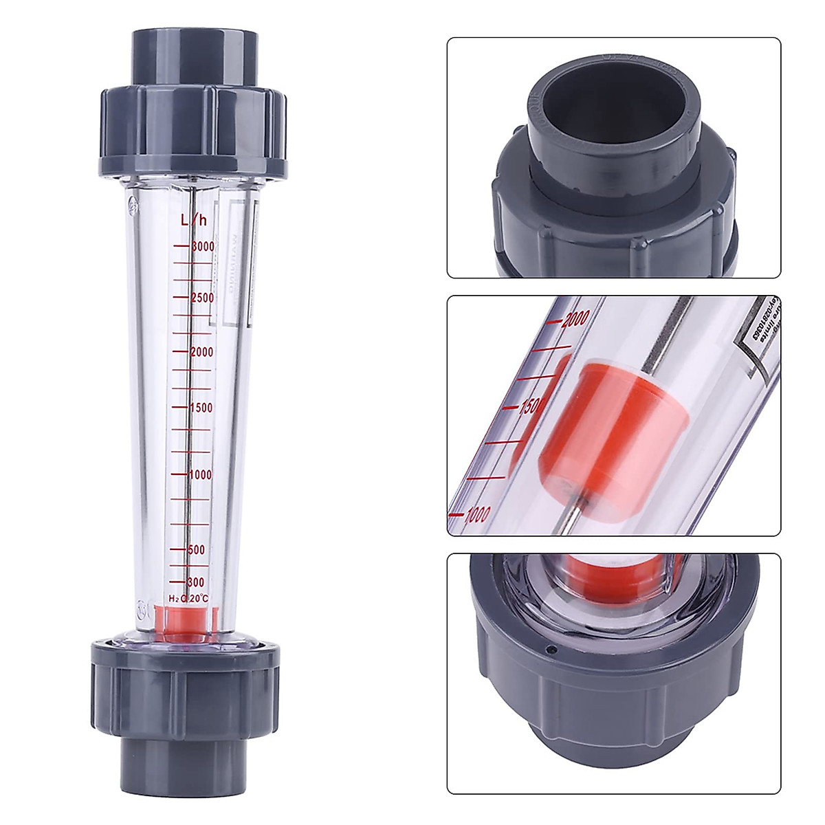 Oumefar Water Meter, Plastic Tube Type Water Meter LZS-25 Water Rotameter 300-3000L/H Water Liquid Meter Fit for DN25(1") Tube 4% Accuracy Class Liquid Flowmeter