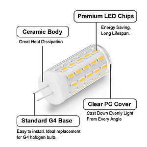 Yosenmi G4 LED Bulb AC/DC 100V-265V 5W, 40W G4 Base Halogen Bulb Replacement, 3000K Warm White, Non-Dimmable G4 Light Bulb 10-Pack