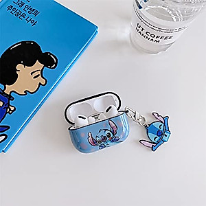 Soft TPU Blue Stitch Case with Charm and Keychain for Apple AirPods Pro AirPodsPro 2019 Model Funny Face Cute Lovely Adorable Kawaii Girls Kids Women