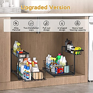 Suppino Under Sink Organizer, 2-Tier Metal Put Out Under Kitchen Sink Organizers and Storage, Sliding Shelf Cabinet Organizer for Kitchen, Bathroom, Desk, etc