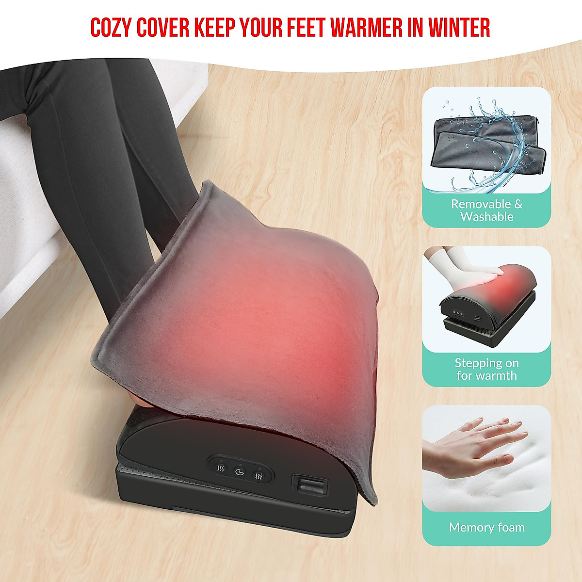 Snailax Foot Rest Under Desk at Work, Heated Under Desk Footrest with Double Layer Adjustable Height, Feet Warmer with Vibration Massage, Ergonomic Gaming Home Footstool for Lumbar Back Knee Pain