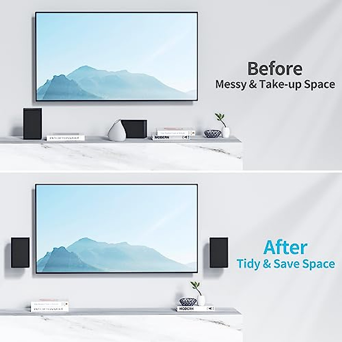 Universal Speaker Wall Mount Brackets for Samsung Sony Vizio Bose Klipsch and More Speakers with Speaker Wire - Wall Speaker Mount for Satellite & Surround Sound Speakers with Keyhole and Thread Hole