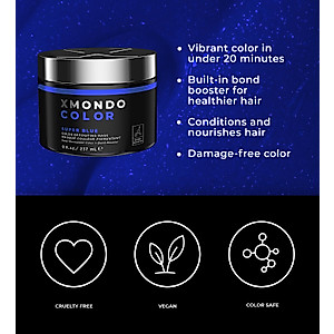 XMONDO Color Super Blue Depositing Mask & Semi-Permanent Blue Hair Dye | Infused with Bond Booster Technology & Hyaluronic Acid for Nourishment, Revitalization & Repair, Vegan Formula, 8 Fl Oz 1-Pack