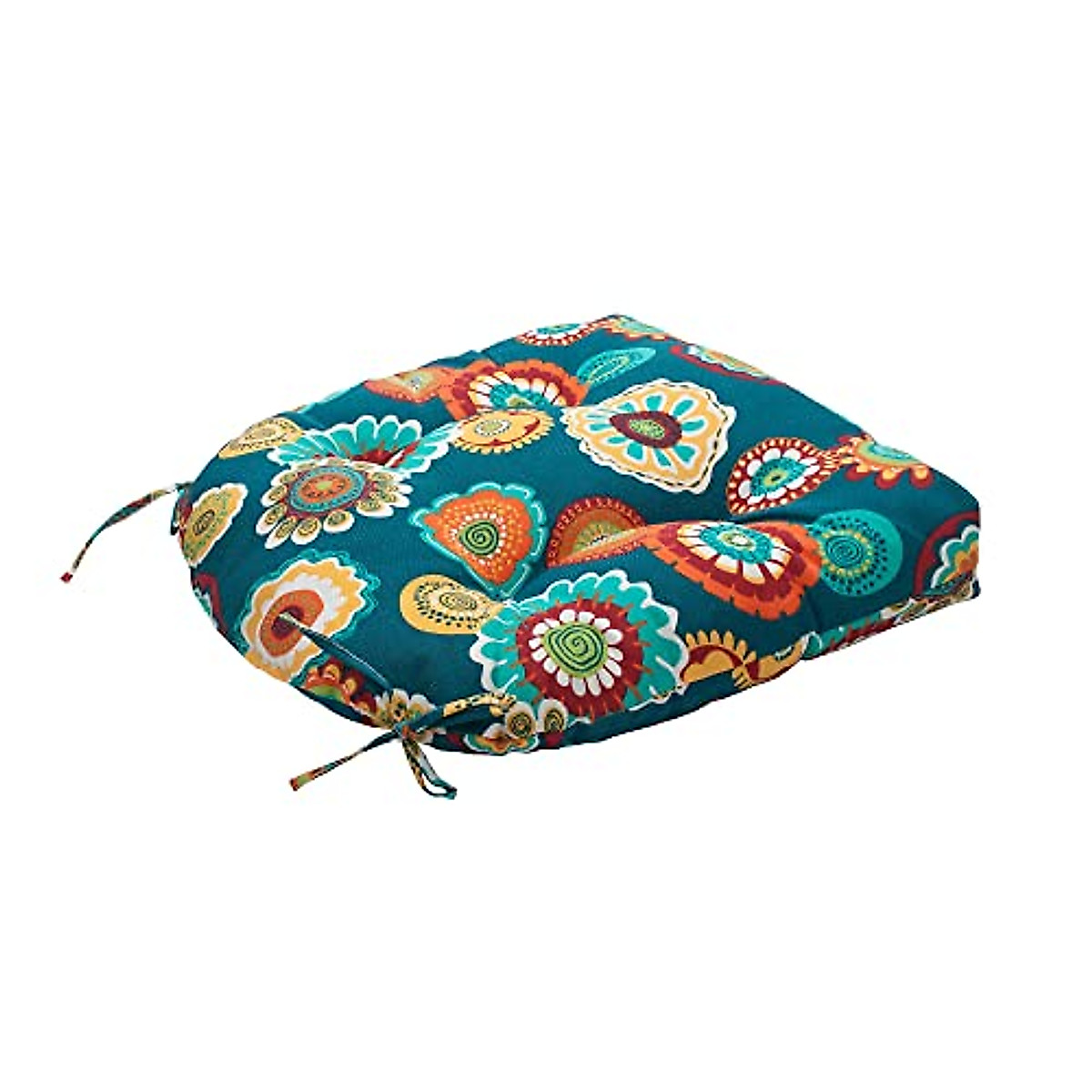 MAGPIE FABRICS Outdoor/Indoor Tufted Seat Cushion with Ties Set of 2, 19"x19" Waterproof Patio Chair Pads Tatami for Room Garden Balcony Office Decor(Heronsbill Turquoise Green)