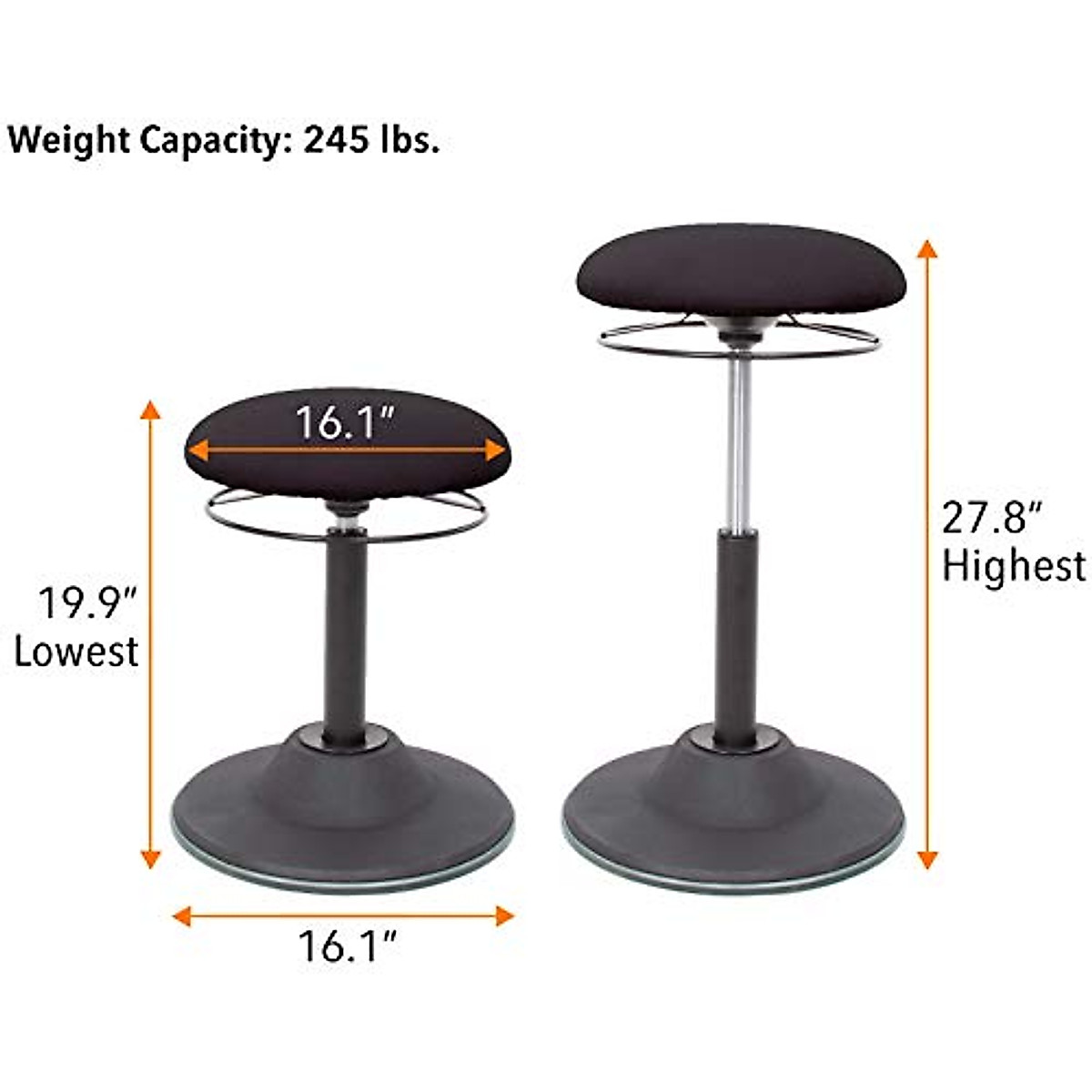 Stand Steady Active Motion Stool | Ergonomic Tilting Desk Chair with 360° Swivel Seat | Height Adjustable Stool for Home, Office, Standing Desks (Black)