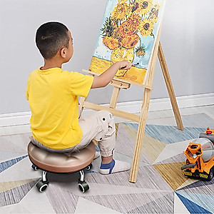 YongLianBo More Comfortable 360°Swivel Rolling Stool Low Rolling Stool with Thickened Sponge Cushion-10”Height Upgraded Version (Brown)