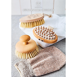 Redecker Natural Tampico Fiber Massage Brush with Oiled Beechwood Knob, 4-Inch Diameter, Made in Germany