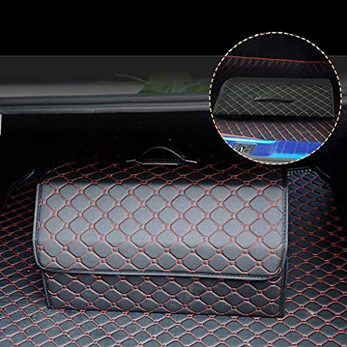 Car Boot Organizer,Car Trunk Storage Box Car Storage Box Football Pattern Leather Storage Compartment Multifunctional Interior Decoration