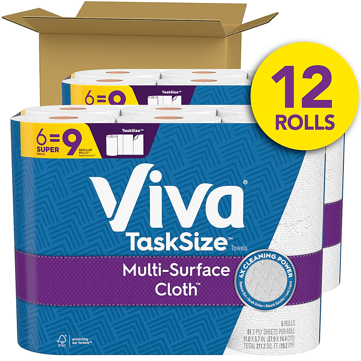 Viva Multi-Surface Cloth Paper Towels, Task Size - 12 Super Rolls (81 Sheets per Roll)