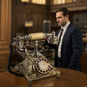 Jucoan Vintage Rotary Telephone, Retro Old Fashioned Classic Corded Phone, Decorative Antique Landline Phone for Home Office Decor, Bronze