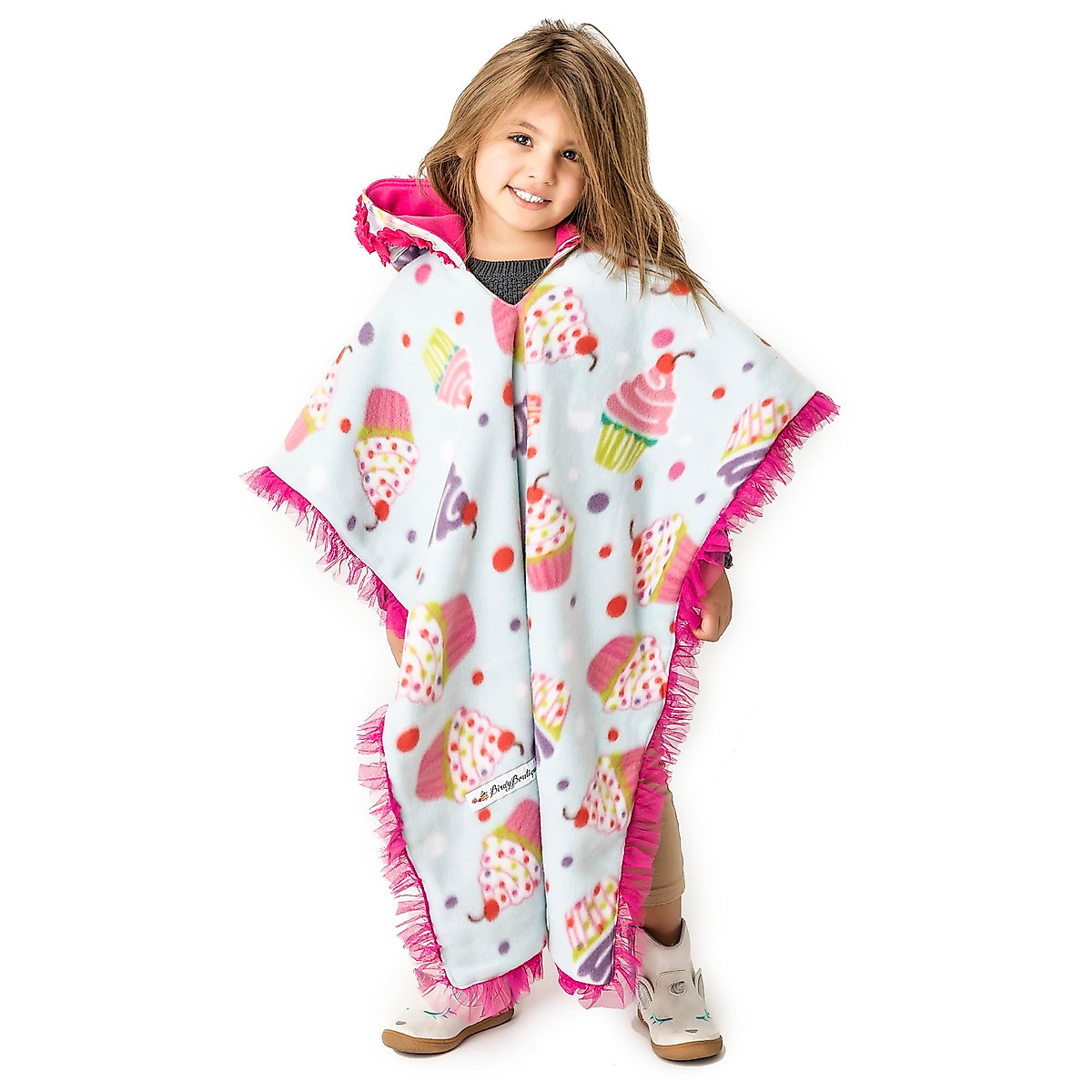 Birdy Boutique Car Seat Poncho for Kids – Safe to Use Over Seat Belts – Reversible Warm and Cozy Blanket – Easy on Easy Off and Doesn’t Impact Car Seat Performance – Cupcake – One Size