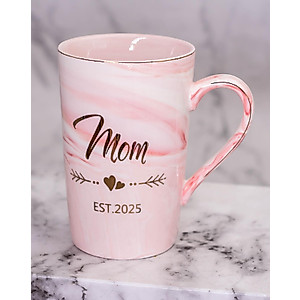 Mugpie Dad and Mom Couple Mugs - New Parents Gifts First Time Pregnancy Gifts EST 2025 Dad and Mom Coffee Mug Set- Elegant Gifts for Baby Shower Mother's Day Father's Day - 12.5oz Ceramic Coffee Cup