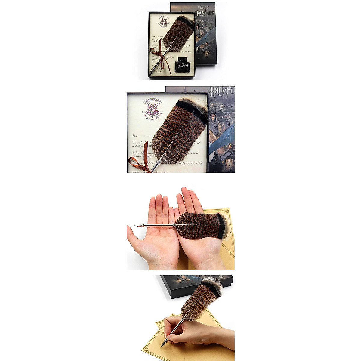 Feather Quill Pen with Ink Writing Dip Ink Pen Quill Pen with Ink Metal Nib Calligraphy Pen Gift Set for Kids