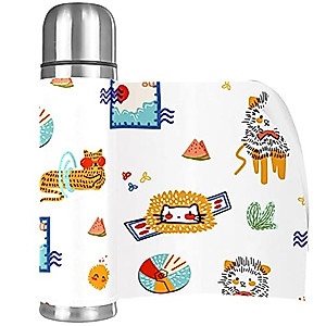 Stainless Steel Leather Vacuum Insulated Mug Animal Thermos Water Bottle for Hot and Cold Drinks Kids Adults 16 Oz