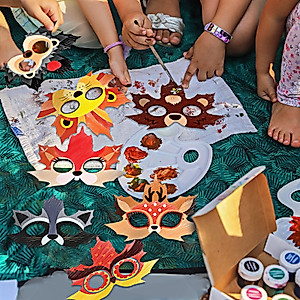 Fall Craft Kits Autumn Maple Leaf DIY Mask Color Your Own Animal Mask DIY Graffiti Blank Painting Paper Mask Kids Harvest Thanksgiving Halloween Craft for Home Class Coloring Game Activities (24 Pcs)