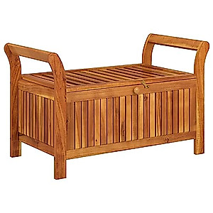 vidaXL Outdoor Storage Bench-Cushioned Acacia Wood Patio Seat Box-Brown & Cream White-Garden Bench Organizer for Deck and Patio