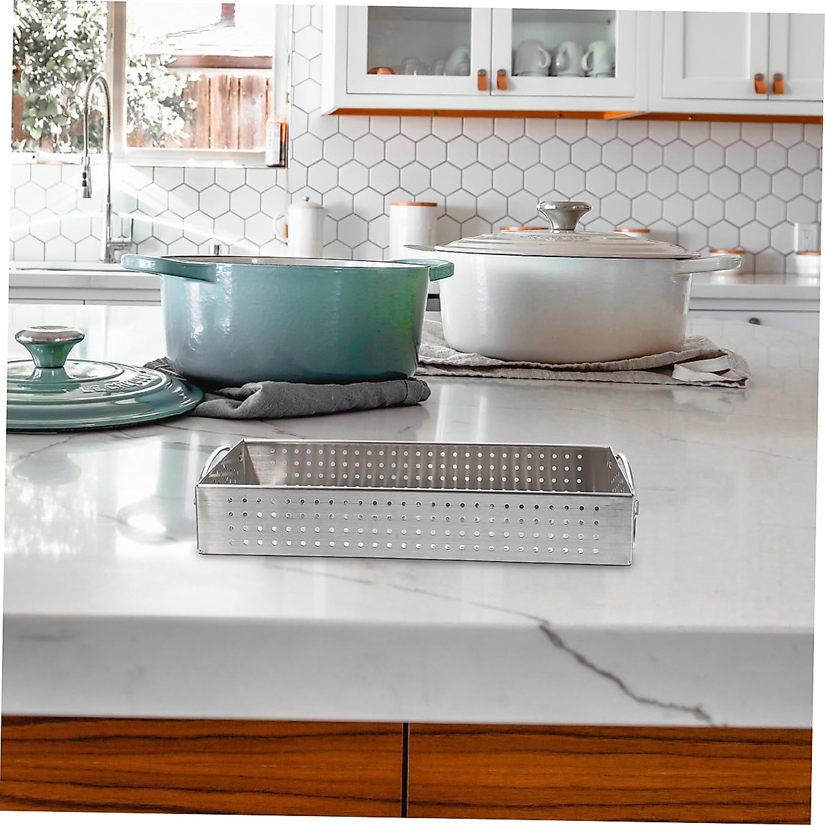 Cabilock Flatware Tray Stainless Steel Cutlery Container Utensil Holder Mesh Design Silverware Countertop Storage Organizer