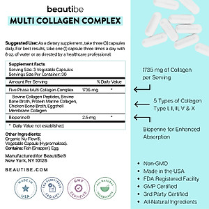 Collagen Pills for Women & Men (Types I, II, III, V & X) - Hydrolyzed Multi Collagen Pills - Collagen Peptides Capsules for Hair, Skin, Nails, Joints & Bones - Bioactive Complex Supplement - BeautiBe