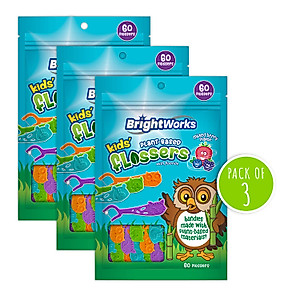 BrightWorks Kids’ Mixed Berry Dental Flossers [180 Floss Picks], plant-based handles, Colorful Animals add Fun to Support Healthy Habits, Easy-Grip Handle, Fluoride-Coated Floss. 60 count (Pack of 3)