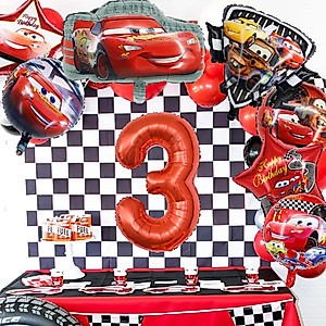 Cars Birthday Party Supplies - 9pcs Cars Lightning McQueen Foil Balloons for Kids 3rd Birthday Party Decorations (3rd)
