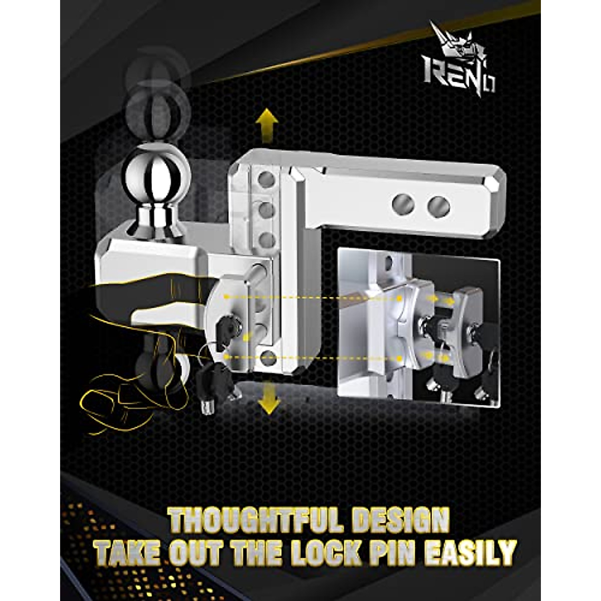 RENO Adjustable Trailer Hitch, Aluminum Dual-Balls with 2 Inch and 2-5/16 Inch, 4" Rise/Drop Hitch Ball Mount for 2" Receiver - 12,500 lbs Towing Capacity